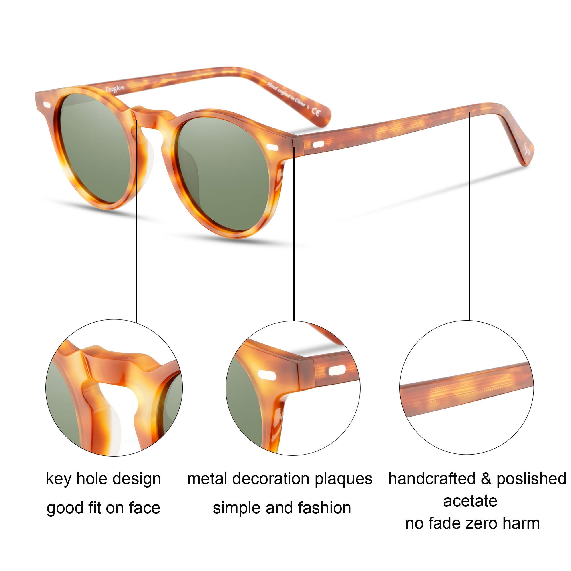 EyeGlow Vintage Round Sunglasses Women Sunglasses for Men 5235 Acetate Material Polarized Lens