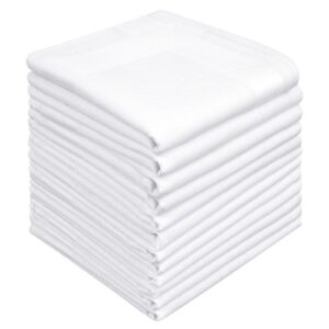 zenssia men's white pure cotton handkerchiefs with hem, pack of 12 pieces hankies