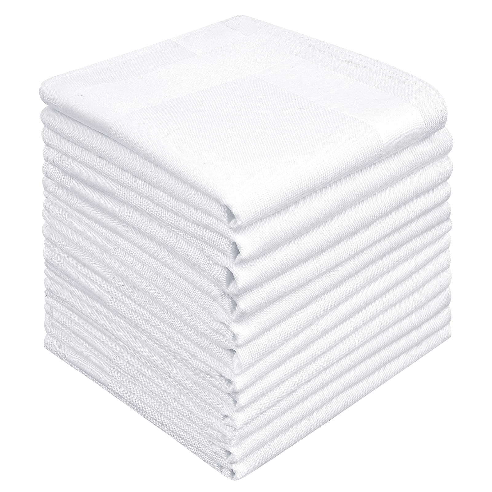 Zenssia Men's White Pure Cotton Handkerchiefs with Hem, Pack of 12 Pieces Hankies