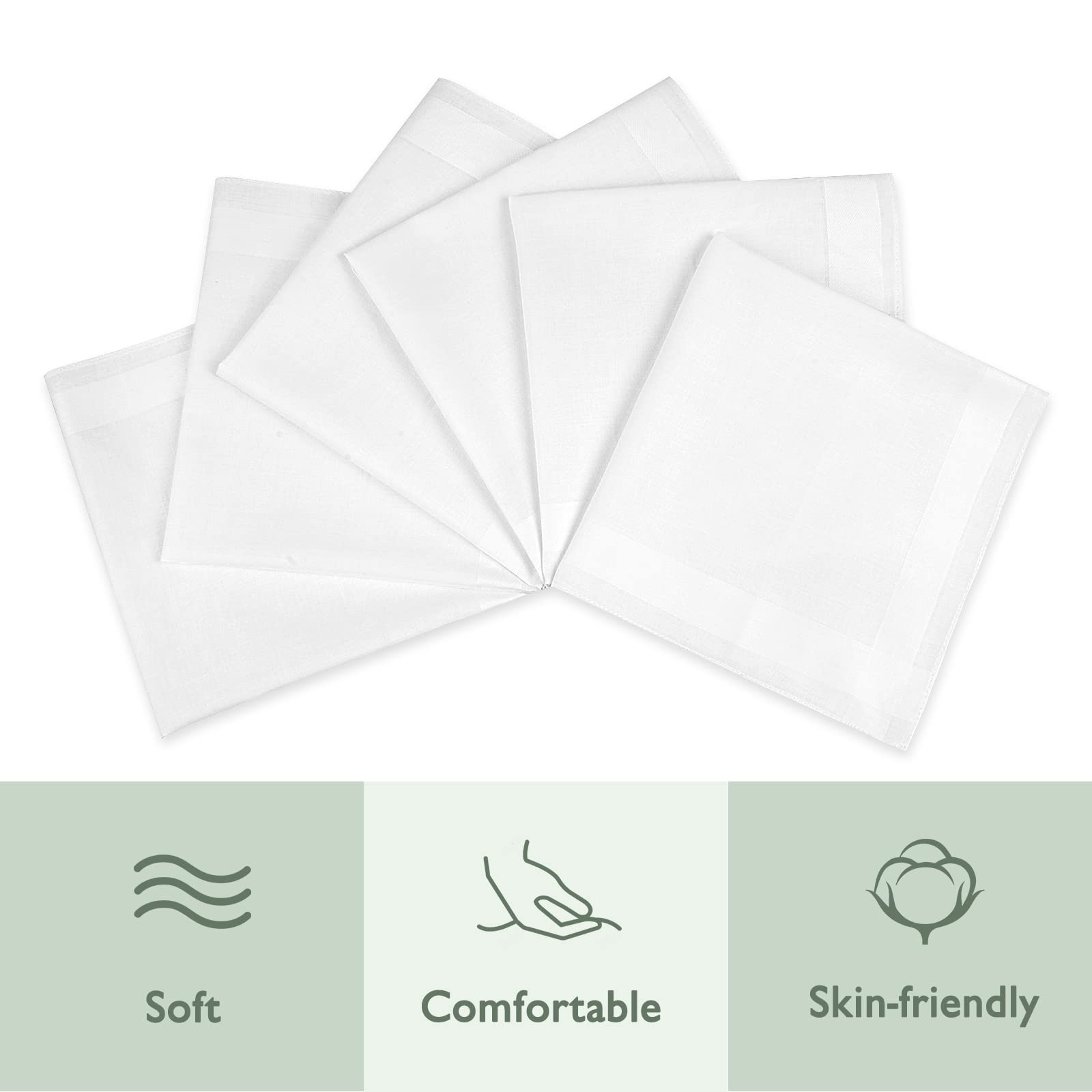 Zenssia Men's White Pure Cotton Handkerchiefs with Hem, Pack of 12 Pieces Hankies