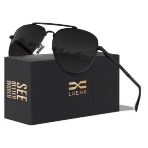 luenx aviator sunglasses for men womens polarized driving shades black lens black metal frame classic style 60mm