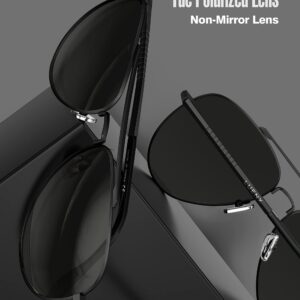 LUENX Aviator Sunglasses for Men Womens Polarized Driving Shades Black Lens Black Metal Frame Classic Style 60mm