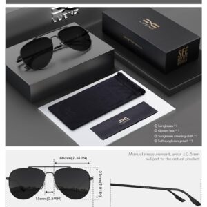 LUENX Aviator Sunglasses for Men Womens Polarized Driving Shades Black Lens Black Metal Frame Classic Style 60mm