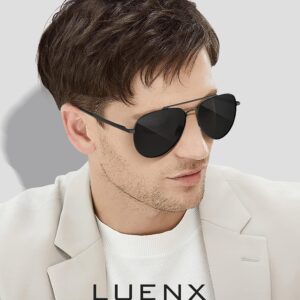 LUENX Aviator Sunglasses for Men Womens Polarized Driving Shades Black Lens Black Metal Frame Classic Style 60mm