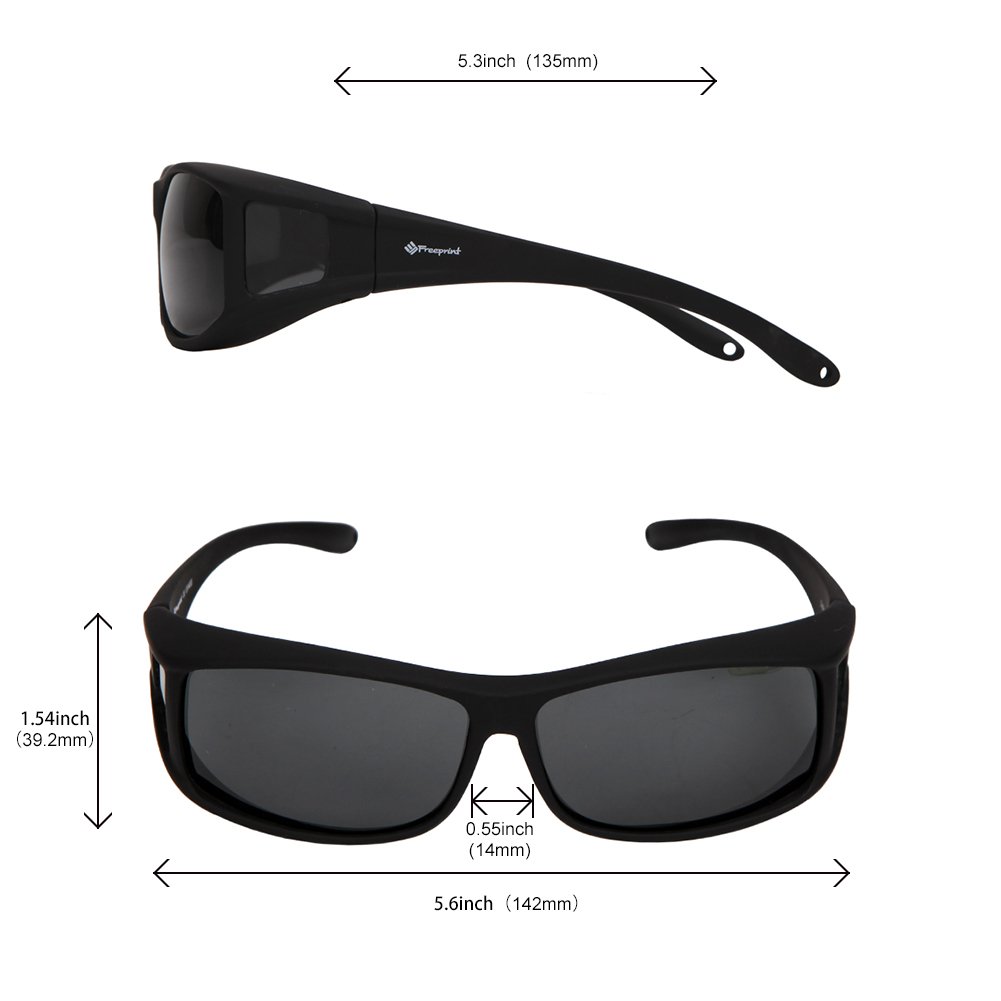 Freeprint Polarized Solar Shield Fit Over Glasses Driving Sunglasses for Men and Women, Smoke