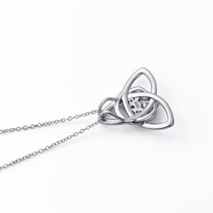 FLYOW 925 Sterling Silver Good Luck Irish Claddagh Celtic Knot Love Heart Pendant Necklace for Women Ladies Birthday Valentine's Day Graduation Christmas, 18 Inch Rolo Chain