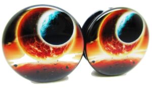 pierced republic sun explosion ear plugs - acrylic screw-on - 10 sizes - pair (1" (25mm))