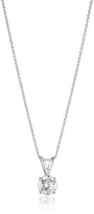 amazon essentials 14k white gold 16' adjustable to 18' 4-prong set round-cut diamond pendant (3/4 cttw, j-k color, i2-i3 clarity), (previously amazon collection)