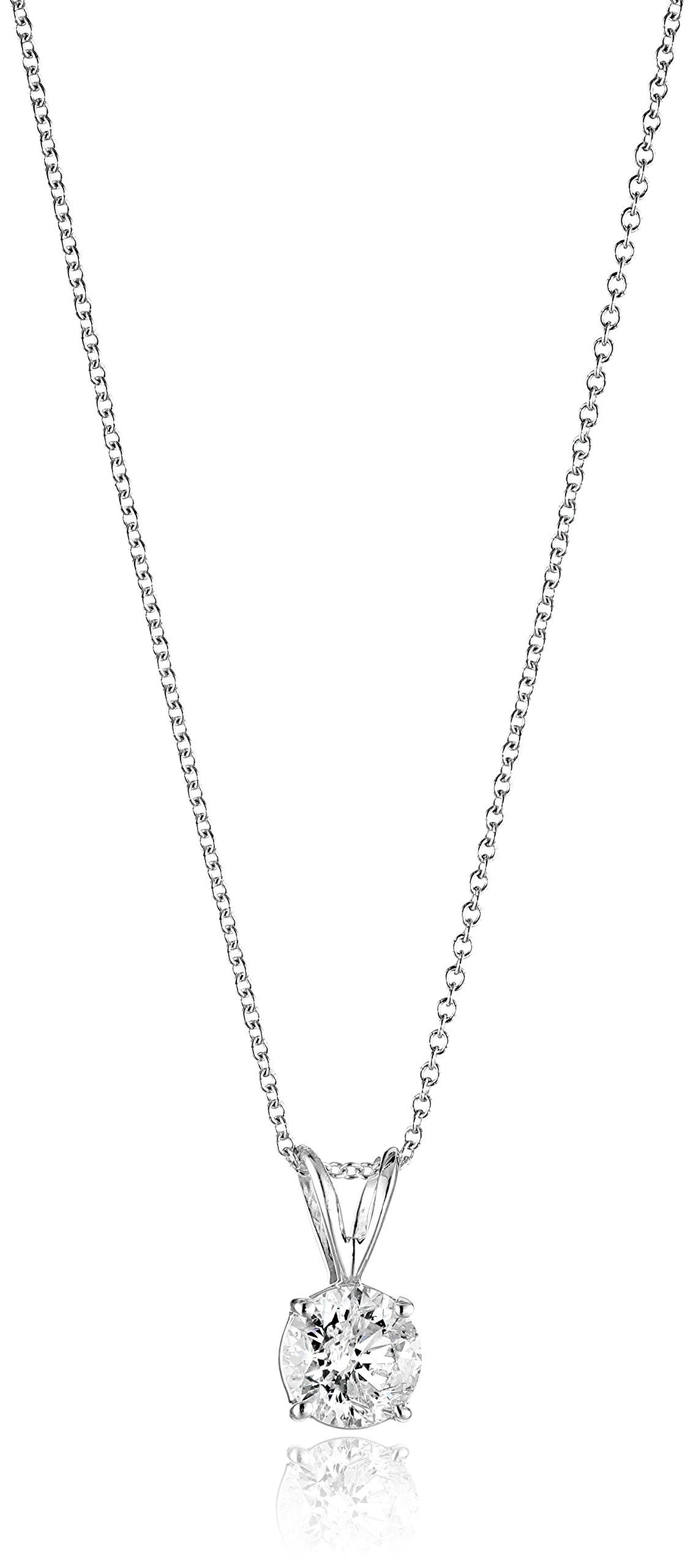 Amazon Essentials 14k White Gold 16' Adjustable to 18' 4-Prong Set Round-Cut Diamond Pendant (3/4 cttw, J-K Color, I2-I3 Clarity), (previously Amazon Collection)