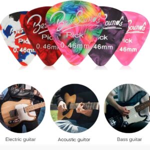 48 Pack Thin Guitar Picks, Mixed Colorful Celluloid Guitar Picks & Unique Guitar Gift for Acoustic Guitar, Bass and Electric Guitar (0.46mm)