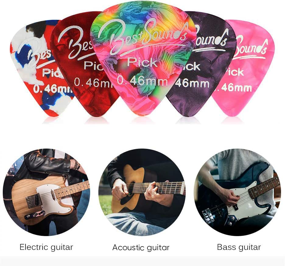 48 Pack Thin Guitar Picks, Mixed Colorful Celluloid Guitar Picks & Unique Guitar Gift for Acoustic Guitar, Bass and Electric Guitar (0.46mm)