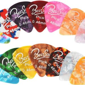 48 Pack Thin Guitar Picks, Mixed Colorful Celluloid Guitar Picks & Unique Guitar Gift for Acoustic Guitar, Bass and Electric Guitar (0.46mm)