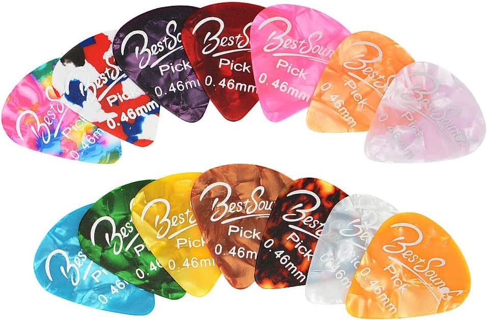 48 Pack Thin Guitar Picks, Mixed Colorful Celluloid Guitar Picks & Unique Guitar Gift for Acoustic Guitar, Bass and Electric Guitar (0.46mm)