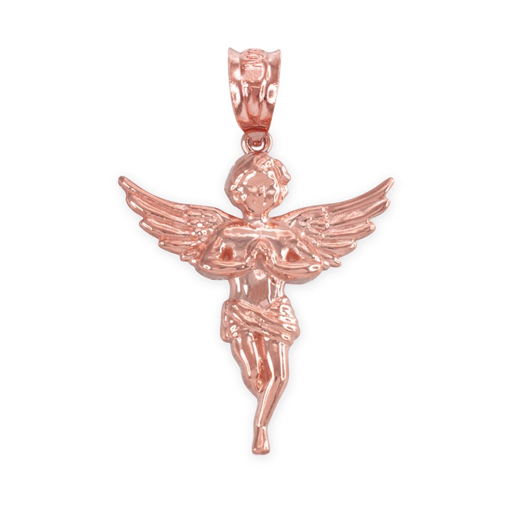 Religious Jewelry Textured 10k Rose Gold Praying Angel Charm Pendant