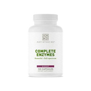 amy myers md digestive enzymes for digestion aid - 19 enzymes for gut health, bloating & stomach issues - dpp-iv protease amylase lipase lactase sucrase - break down protein carb sugar fiber 120 caps