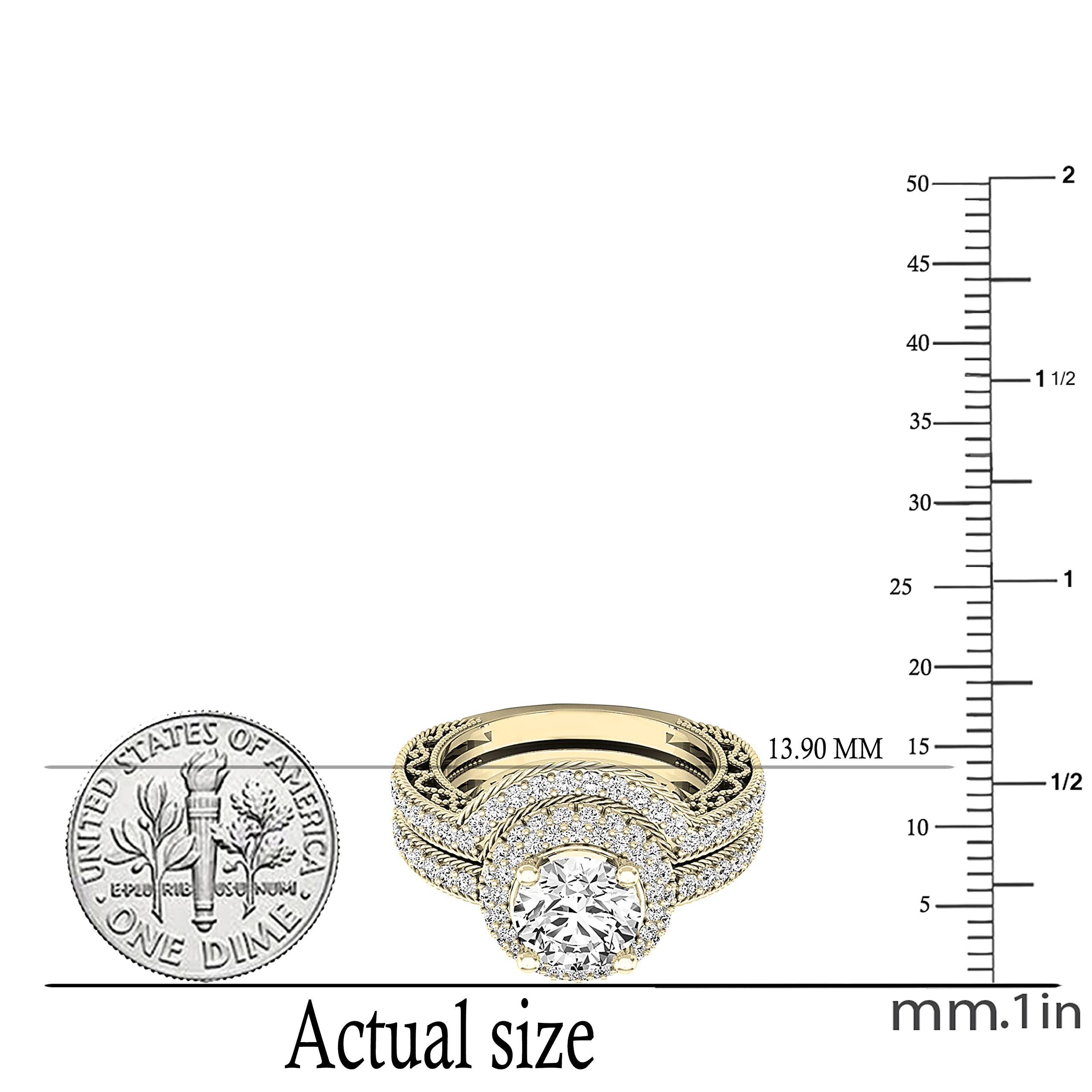 Dazzlingrock Collection Round White Cubic Zirconia CZ Halo Wedding Bridal Fashion 2 Piece Engagement Ring Set | 14K Yellow Gold, Size 5.5