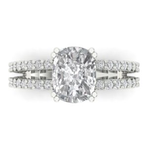 3.96 ct cushion cut clear simulated diamond 14k white gold solitaire with accents engagement promise bridal ring size 11