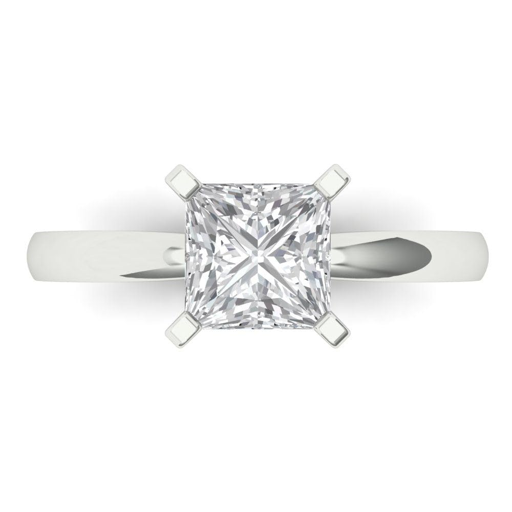 Clara Pucci - 1.5 Carat Brilliant Princess Cut Clear Simulated Diamond 14K White Gold Solitaire Engagement Promise Bridal Ring Size - 6.5