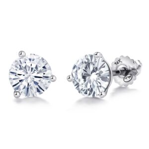 solid 14k white gold round forever classic white moissanite from charles & colvard martini 3 prong secure screw-backs stud earrings for women (1.50 cttw, round 6mm)