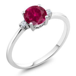 gem stone king 10k white gold red created ruby and white created sapphire solitaire engagement ring for women (1.03 cttw, round 6mm, gemstone july birthstone, size 5)