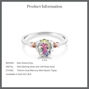 Gem Stone King 925 Silver and 10K Rose Gold Oval Gemstone Birthstone Engagement Ring | Oval 7X5MM | Wedding Engagement Anniversary Solitaire Promise Ring For Women