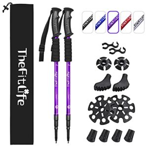 thefitlife trekking poles - 2 packs with antishock and quick lock, telescopic, ultralight - for hiking, camping, trekking