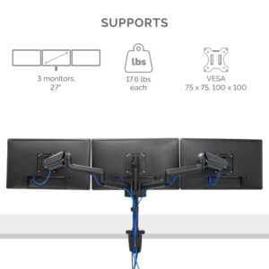 Fellowes Platinum Series Triple Monitor Arm for 27-Inch Monitors, Full Motion, 360° Rotation, VESA Mount with Grommet or Clamp, USB Ports, Ergonomic, Black, 8042601