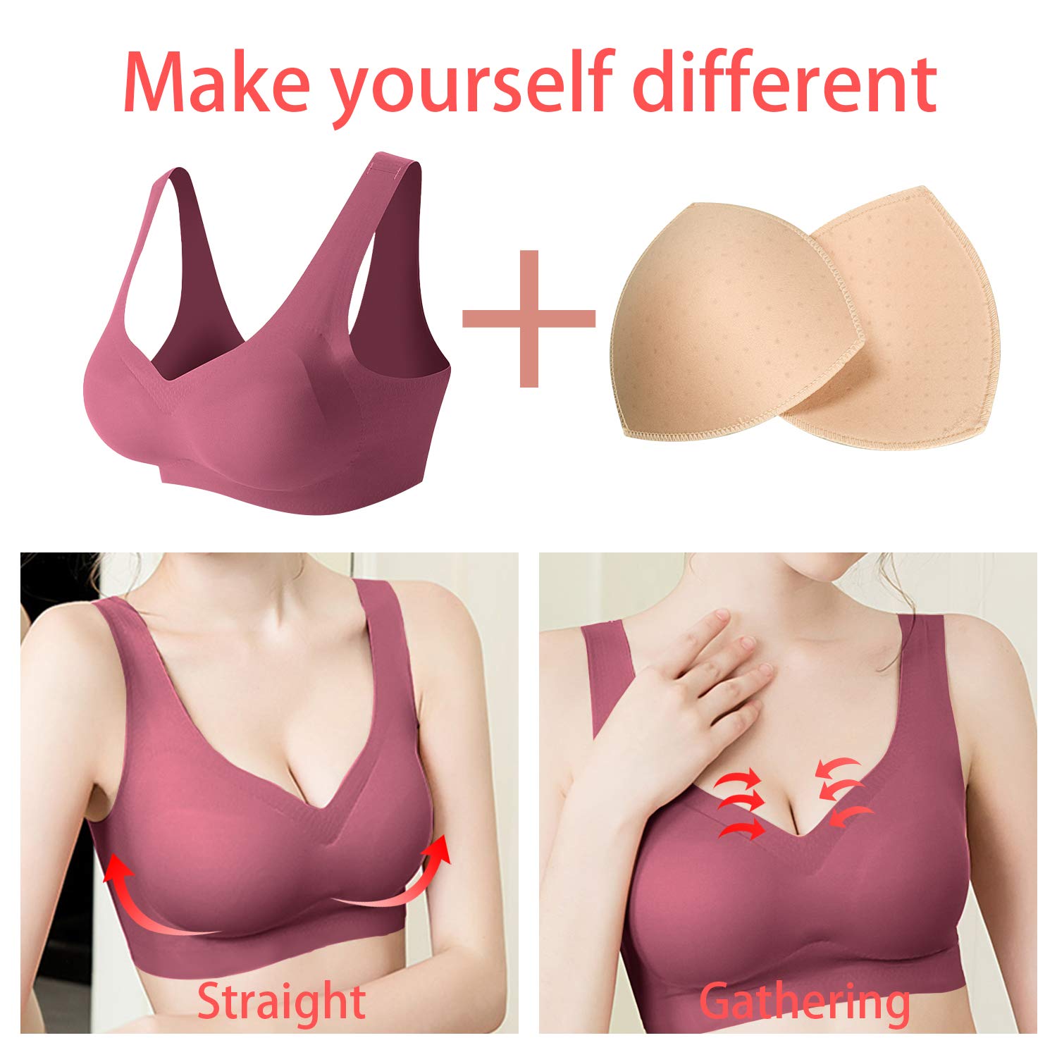 TopBine Bra Pads Inserts Triangle Sports Bra Replacement Pads Sew in Bra Cups Bra Push up for Dress Swimsuit (3 Color)