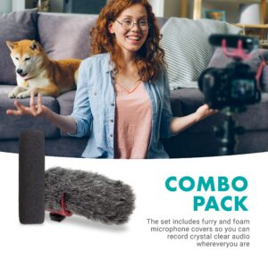 Movo WS-G7 Foam and Furry Indoor, Outdoor Microphone Windscreen Combo Pack - Custom Fit for Rode VideoMic Go