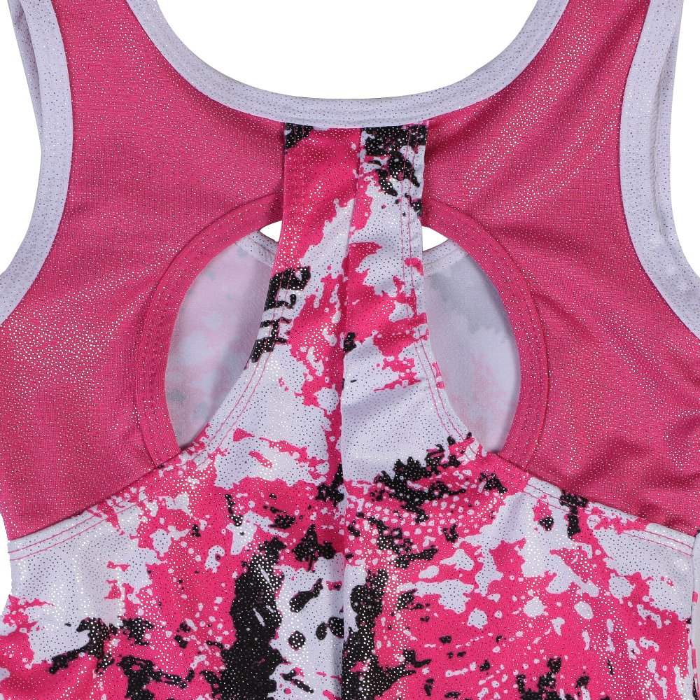 TFJH E One-Piece Sparkle Dancing Gymnastics Biketard Leotard with short for Little Girls 9-10Y HotPink 150