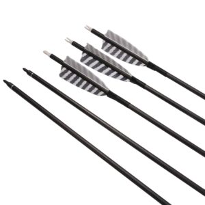 Huntingdoor 31 Inch Hunting Carbon Arrows, Replaceable Points Tips Arrows with 4 Inch Real Feather Fletching,400 Spine Targeting Arrows for Recurve Bow Longbow Practice White (Pack of 6)