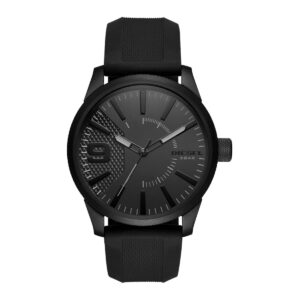 diesel rasp stainless steel and silicone three-hand analog men's watch, color: black (model: dz1807)