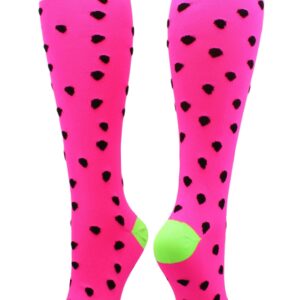 MadSportsStuff Neon Watermelon Over The Calf Socks (Neon Pink/Neon Green, Small)