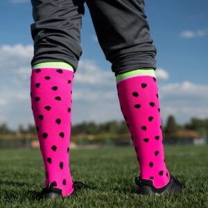 MadSportsStuff Neon Watermelon Over The Calf Socks (Neon Pink/Neon Green, Small)