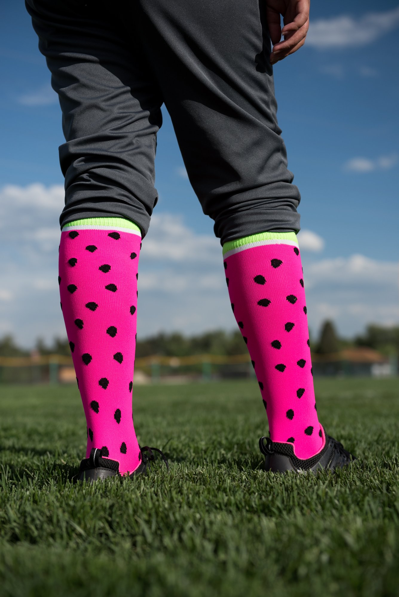 MadSportsStuff Neon Watermelon Over The Calf Socks (Neon Pink/Neon Green, Small)