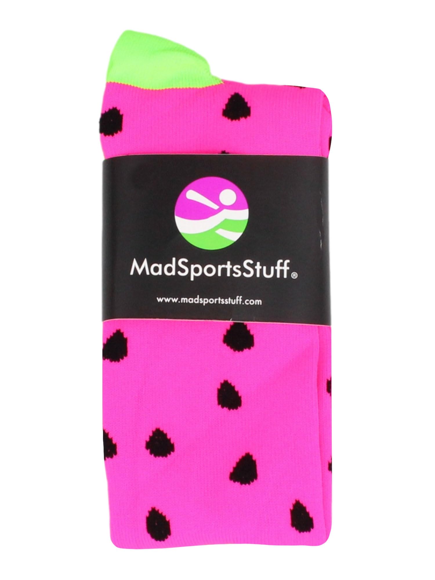 MadSportsStuff Neon Watermelon Over The Calf Socks (Neon Pink/Neon Green, Small)