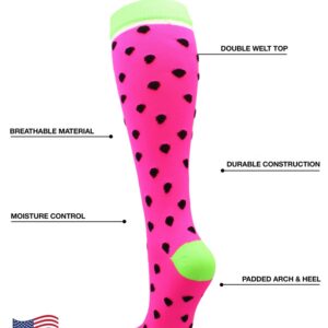 MadSportsStuff Neon Watermelon Over The Calf Socks (Neon Pink/Neon Green, Small)