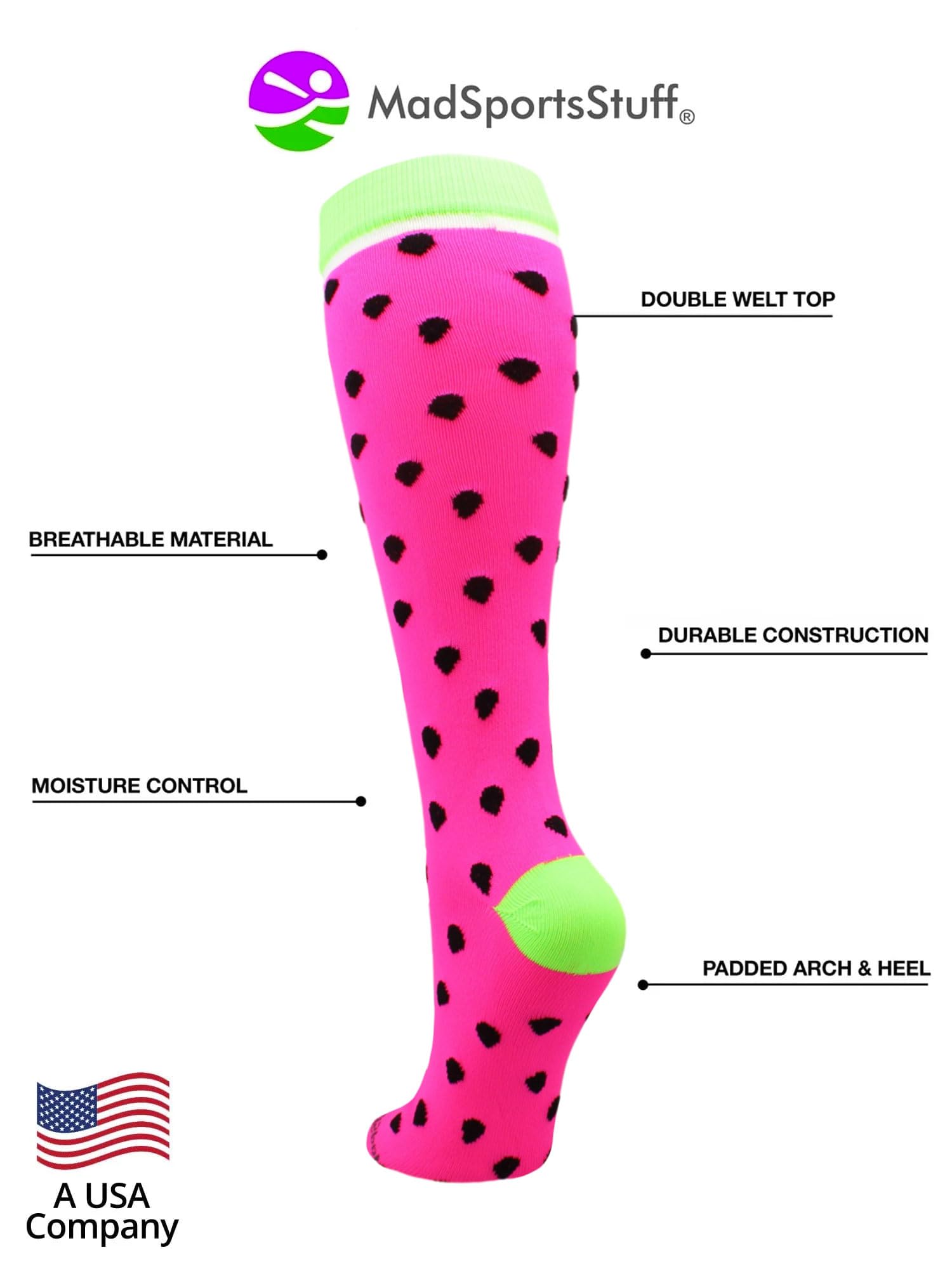 MadSportsStuff Neon Watermelon Over The Calf Socks (Neon Pink/Neon Green, Small)