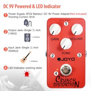 JOYO Distortion Pedal Crunch Distortion of British Classic Rock Distortion Effect for Electric Guitar - True Bypass (JF-03)