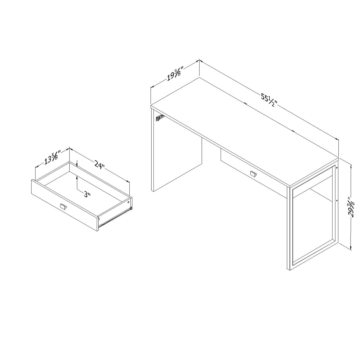 South Shore Interface Modern Simple Design Computer Desk with 2 Drawers, Pure White