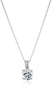 amazon essentials sterling silver round cut created white sapphire birthstone pendant necklace (april), 18" (previously amazon collection)