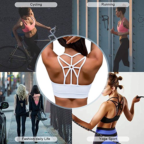 YIANNA Sports Bras for Women Cross Back Padded Sports Bra Medium Support Workout Running Yoga Bra, YA-BRA139-White-L