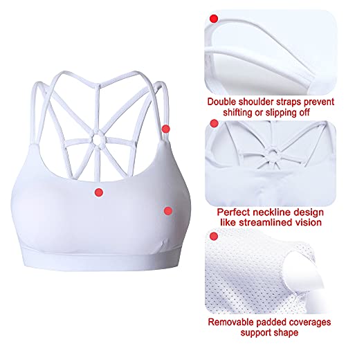 YIANNA Sports Bras for Women Cross Back Padded Sports Bra Medium Support Workout Running Yoga Bra, YA-BRA139-White-L