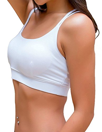 YIANNA Sports Bras for Women Cross Back Padded Sports Bra Medium Support Workout Running Yoga Bra, YA-BRA139-White-L