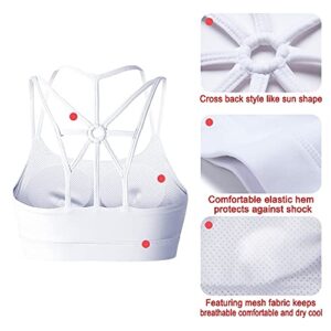 YIANNA Sports Bras for Women Cross Back Padded Sports Bra Medium Support Workout Running Yoga Bra, YA-BRA139-White-L