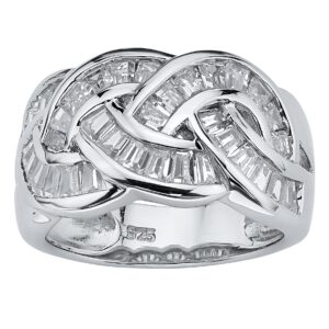 palmbeach platinum-plated sterling silver baguette cubic zirconia channel crossover ring sizes 5-10 size 8