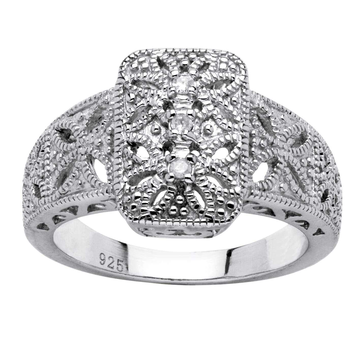 PalmBeach Platinum-plated Sterling Silver Genuine Diamond Accent Vintage Style Filigree Ring Sizes 6-10 Size 7