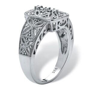 PalmBeach Platinum-plated Sterling Silver Genuine Diamond Accent Vintage Style Filigree Ring Sizes 6-10 Size 7