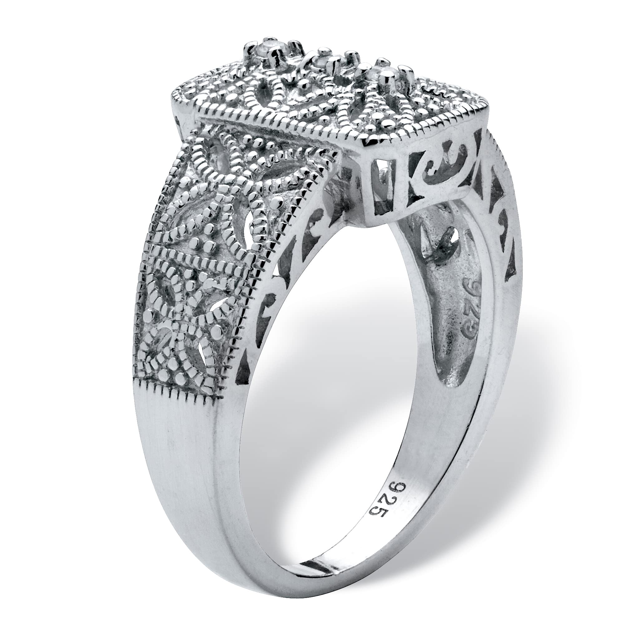 PalmBeach Platinum-plated Sterling Silver Genuine Diamond Accent Vintage Style Filigree Ring Sizes 6-10 Size 7