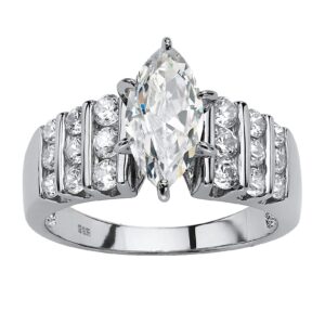 palmbeach yellow gold-plated or platinum-plated sterling silver marquise cut cubic zirconia engagement ring size 10